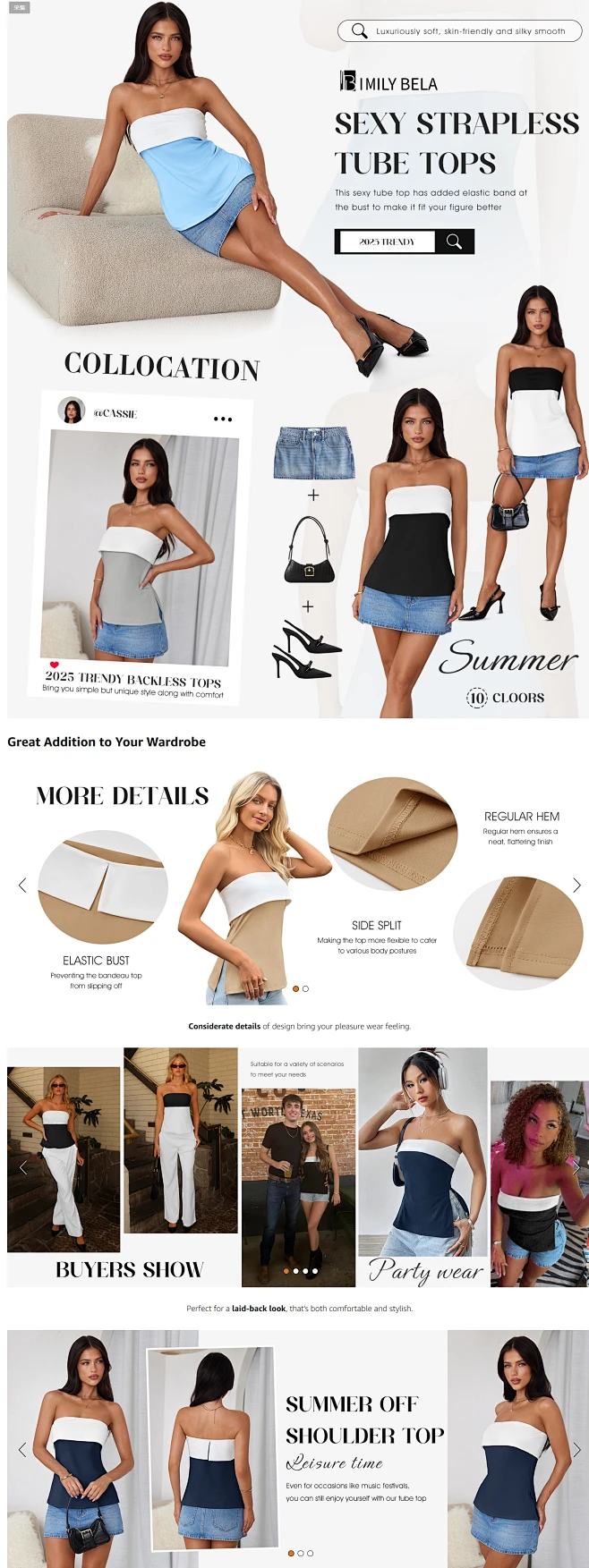 Imily Bela Womens Strapless Tube Tops 2025 Trendy Sexy Backless Going ...