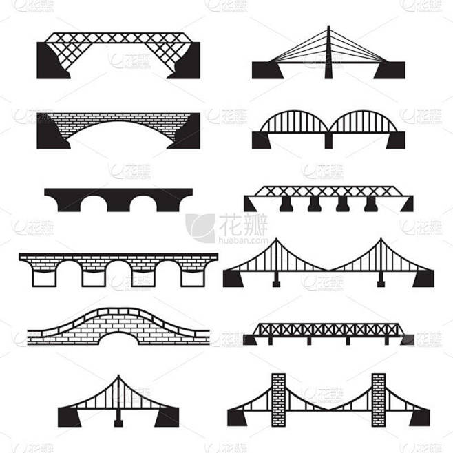 桥图标设置。矢量桥集.