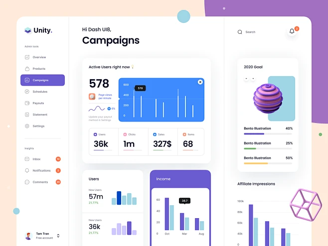 Unity Dashboard Kit 3d kit illustration 3d illustration goal product ...