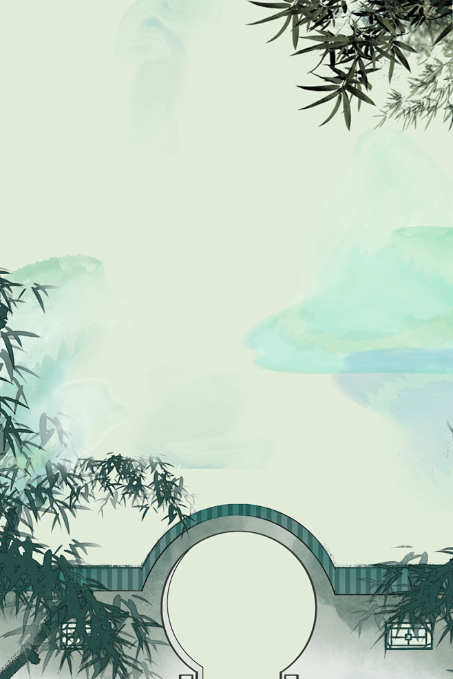 水墨古风元素图背景图_新图网 https://ixintu.com 水墨 拱门 竹叶 晕染元素 背景