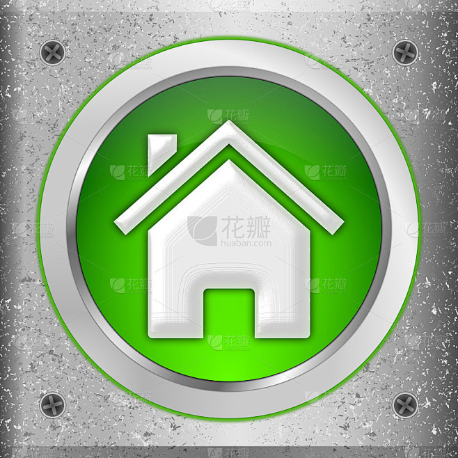 在金属板上的Home按钮- 3D插图