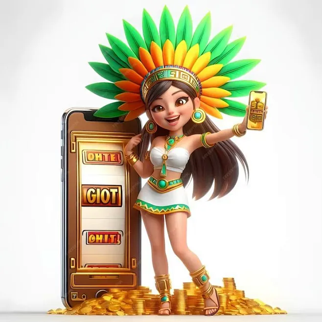Premium Photo | Female aztec slot game character holding phone with ...