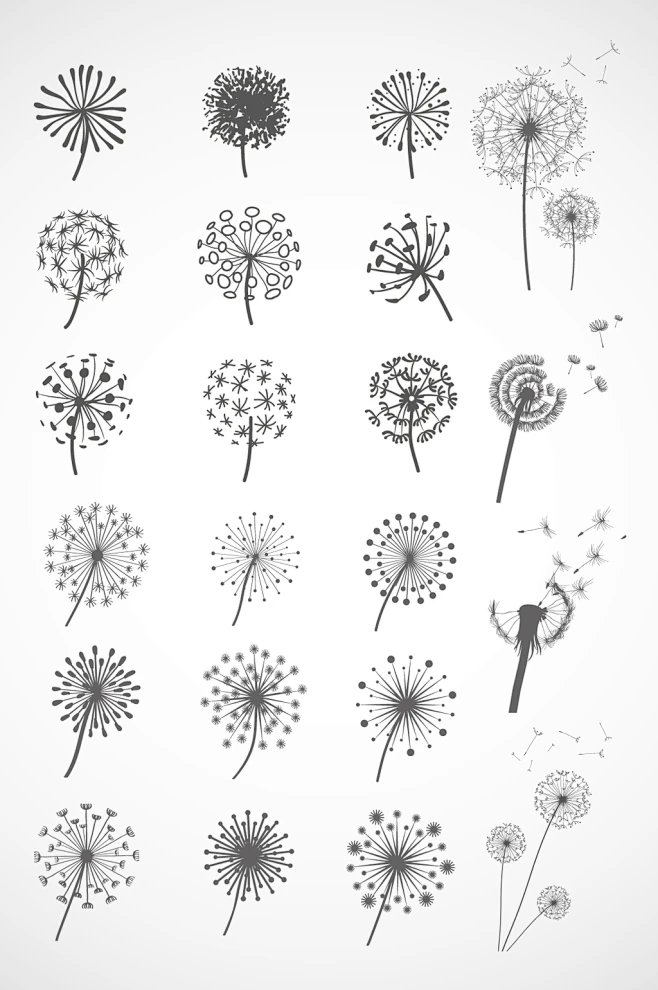 蒲公英剪影矢量素材-花瓣网