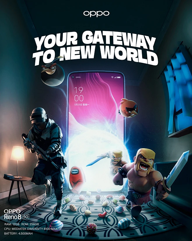 Advertising angry birds clash of clans Fortnite game Gaming mobile Oppo ...
