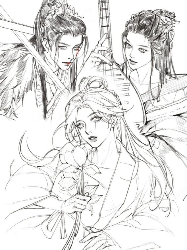 古风人物速写-花瓣网