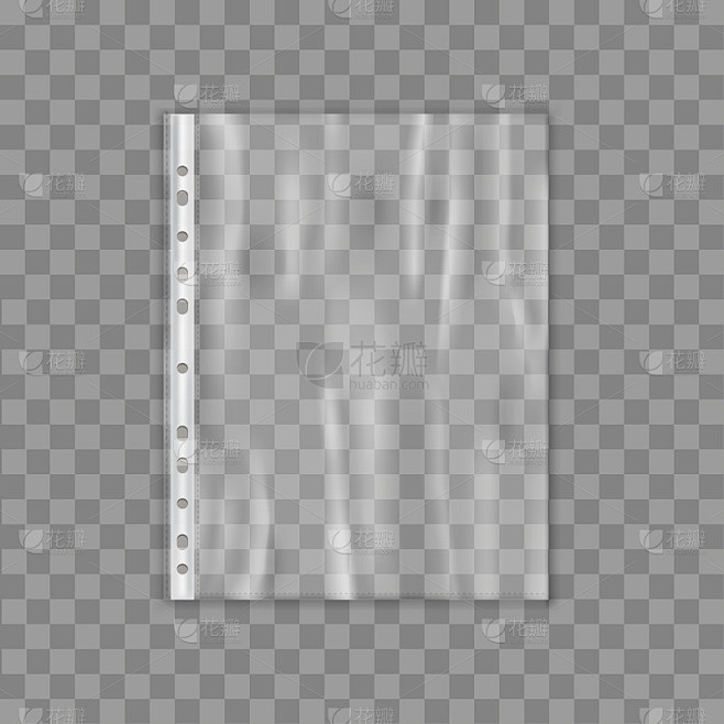 玻璃纸业务文件。A4大小。空塑料袋。文档的保护者。透明塑料套管隔离在透明背景上。办公文具复印，公事包