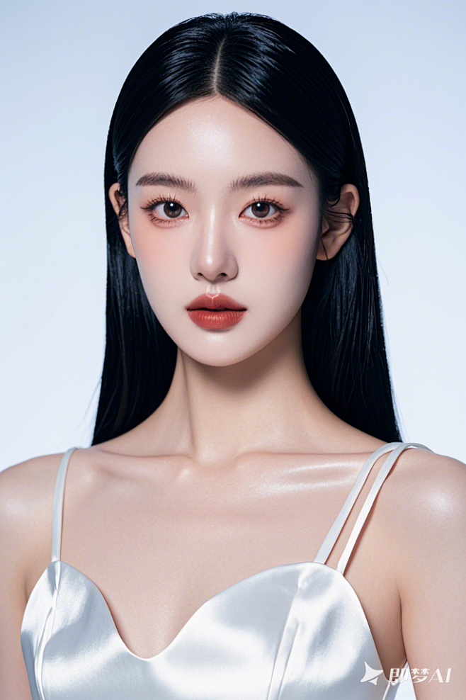 摄影人像，御姐写真，肤白透亮，标准正面半身证件照，五官立体，不要碎发，正面照，头留2厘米空白，高级精致五官，淡妆，东方面孔的美女，轮廓清晰 ...