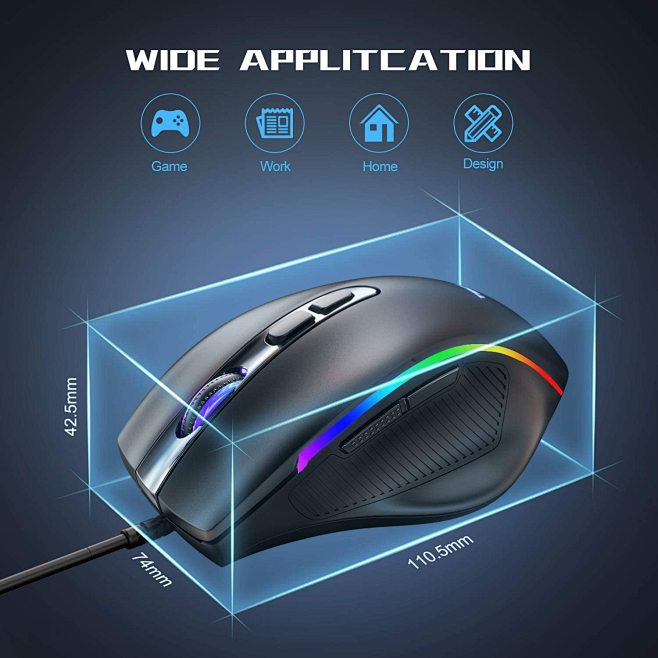 TECKNET Wired Gaming Mouse, RGB Mouse [Breathing RGB LED], Gaming Mouse ...