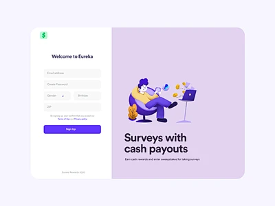 Signup surveys payout simple login signup illustration minimal web app ...