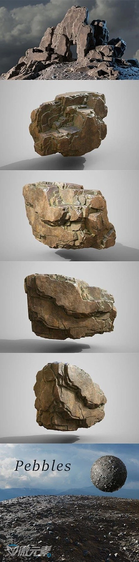 【新提醒】【3D模型】石头 石崖 Blocky Cliff 三维3D模型 下载-场景模型-微元素Element3ds - Powered by ...