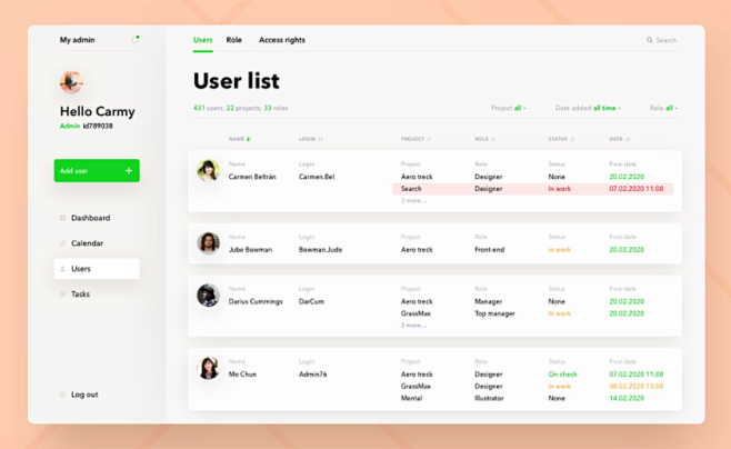 User list by Sergey on Dribbble