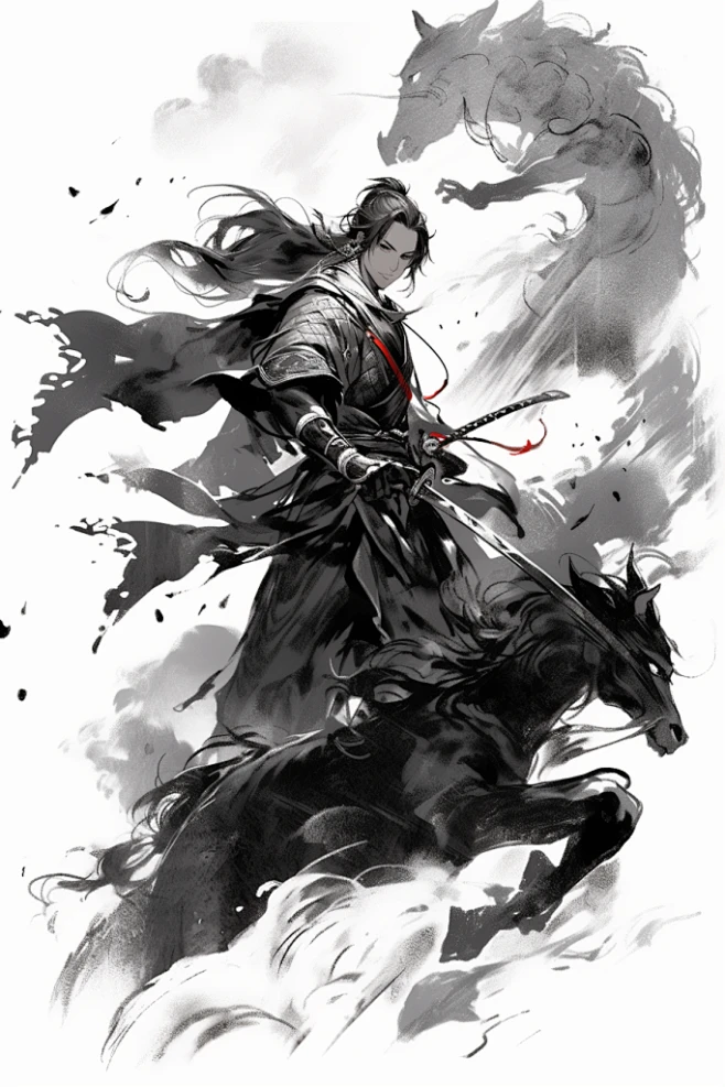 古风少年水墨武侠剑客和龙插画-花瓣网