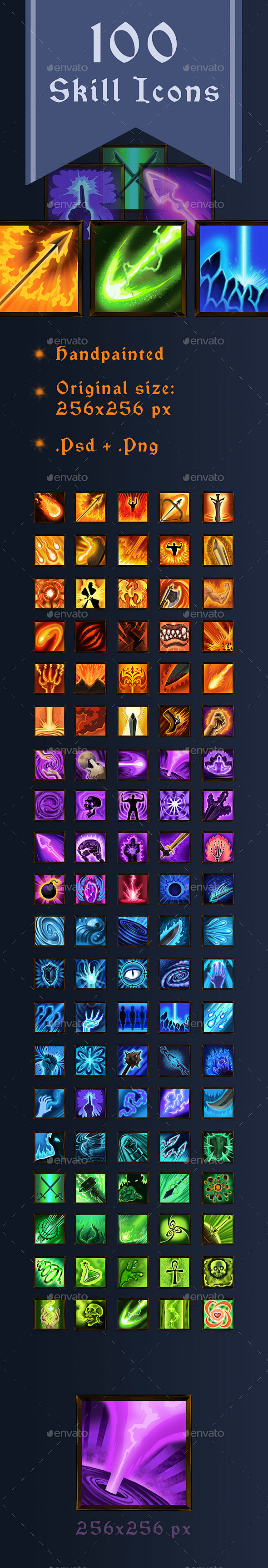 100技能图标-杂项游戏资产100 Skill Icons - Miscellaneous Game Assets冒险、箭头、幻想、火、火弩箭 ...