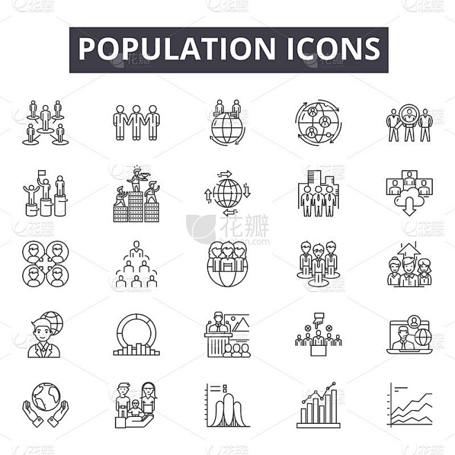Population line icons, signs set, vector. Populati