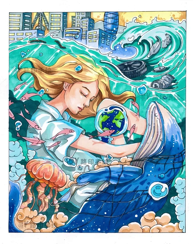 海洋环保主题|视传马克笔手绘 自然生态共生