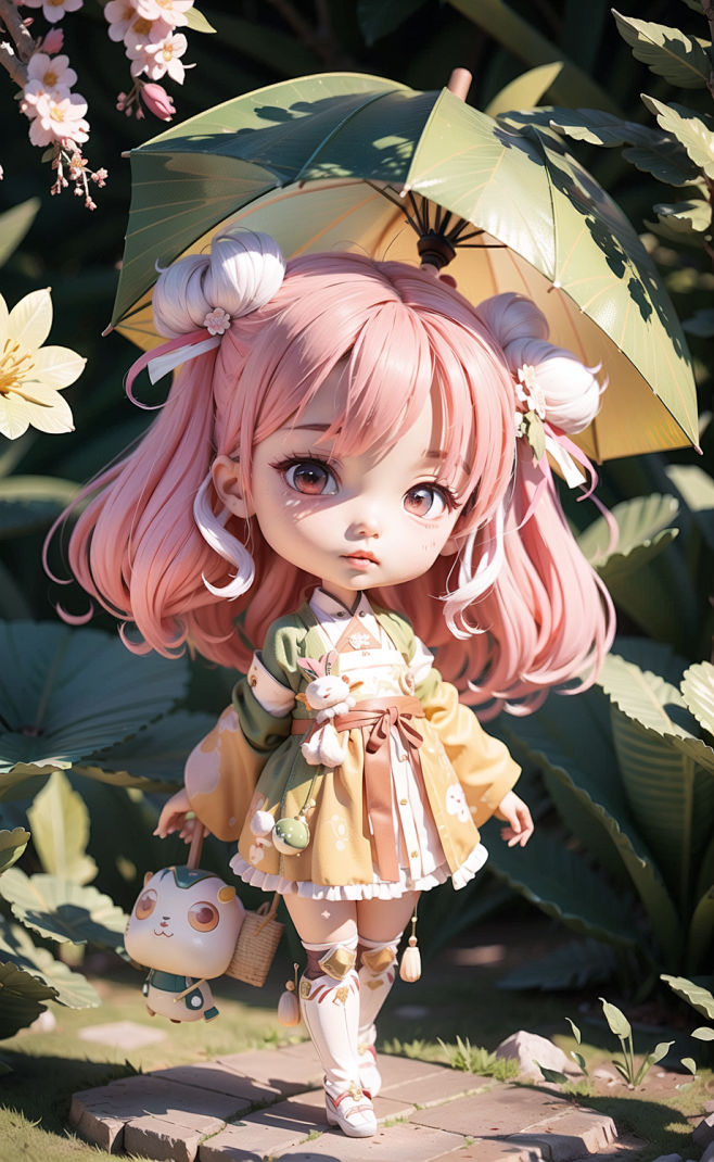 00075-1998369343-Hazy morning, a whimsical pretty Mecha girl with pink ...