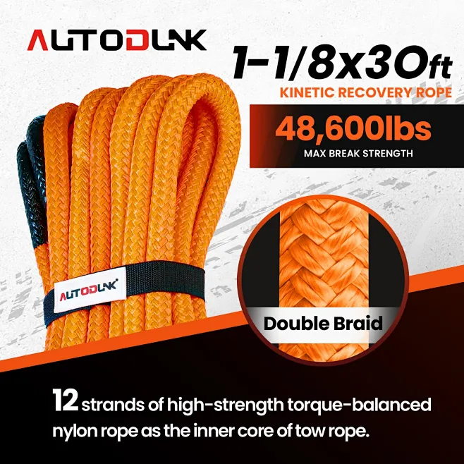 Amazon.com: Autodunk 1-1/8" x 30' Kinetic Recovery Tow Rope (48,600lbs ...