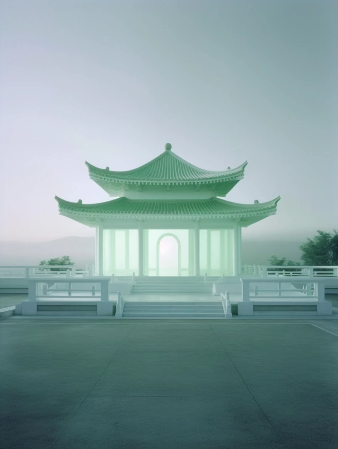 james turrell, Chinese temples, in the style of naturalistic rendering ...
