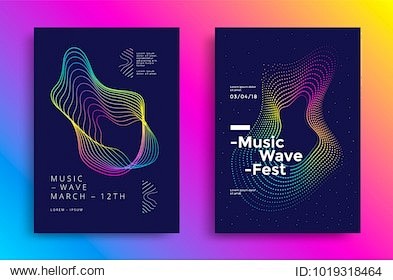 Music wave poster design. Sound flyer with abstract gradient line waves.