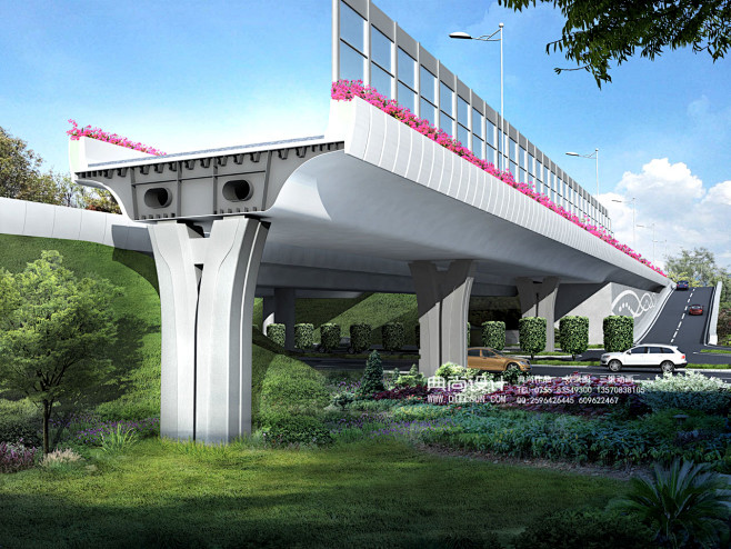 6a排水管 桥墩 桥梁断面01 高架桥跨线桥效果图