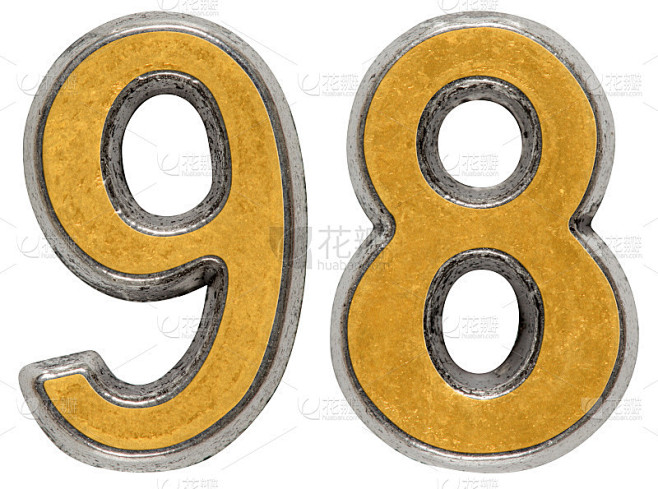 金属数字98 98，孤立在白色背景上