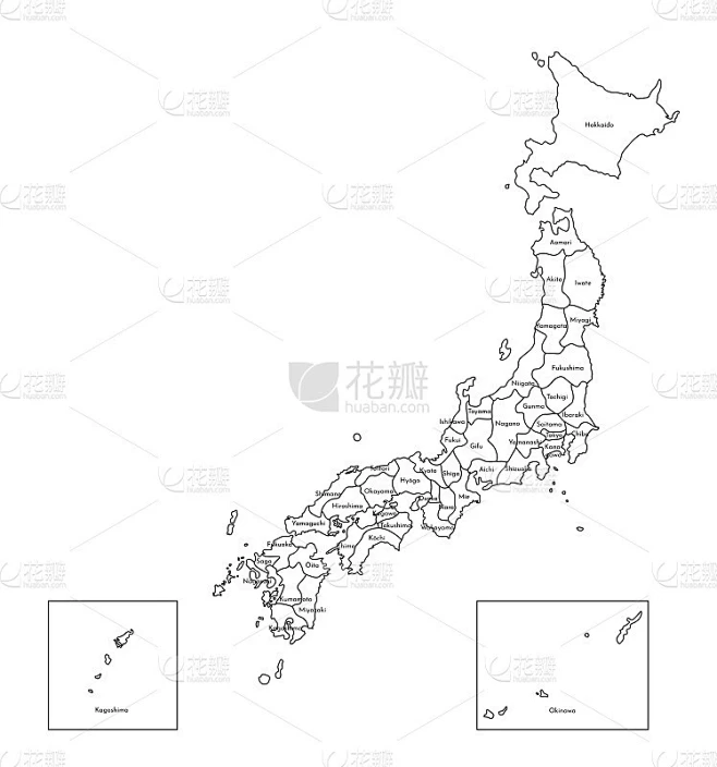 日本简化行政地图矢量孤立插图。各县的边界和名称。黑色的轮廓线图片_其他图片图片素材-花瓣网