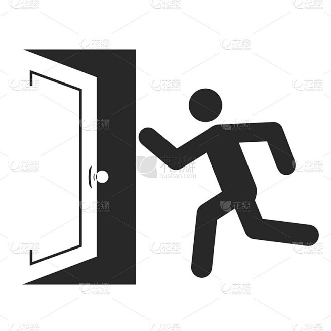 Stick man figure enters door