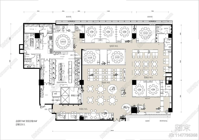 800㎡餐厅室内平面布置图施工图下载【ID:1147796368】_知末案例馆-花瓣网