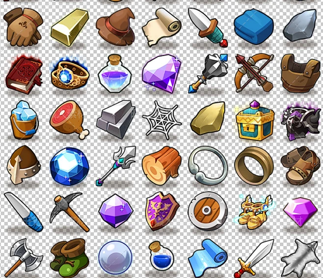 日韩Q版装备图标素材 武器弓箭戒指衣服道具图标手游游戏美术素材-淘宝网-花瓣网