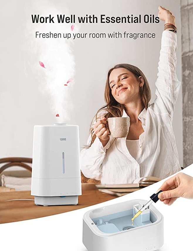 Amazon.com: TOPPIN Humidifiers for Bedroom - Top Fill Cool Mist ...