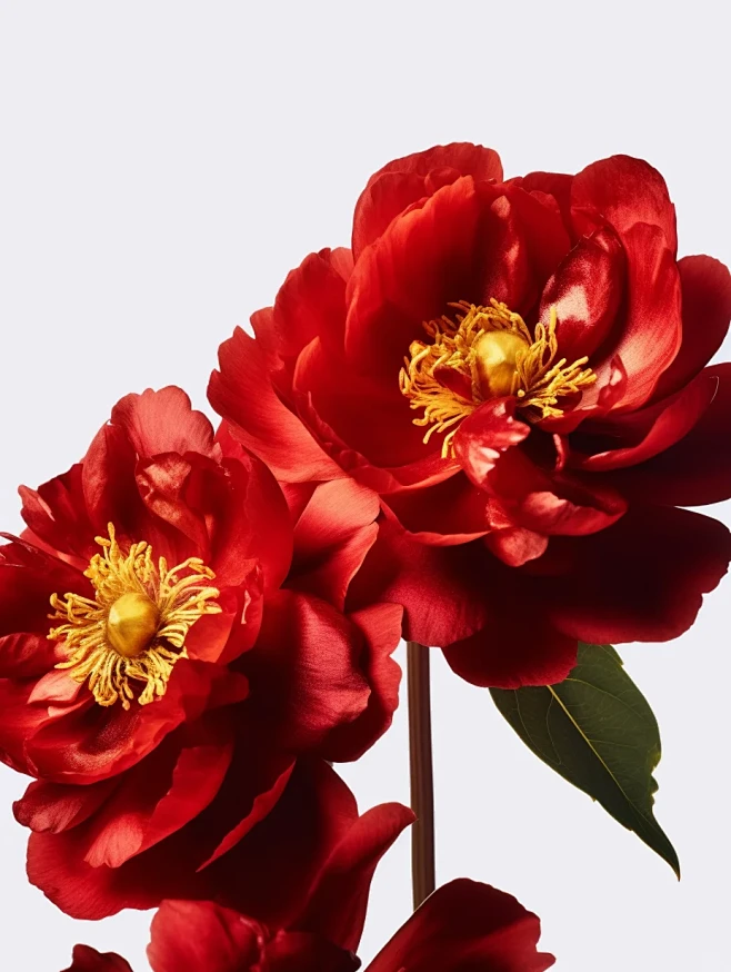 A red peony with water beads, yellow stamens, dense water beads, two ...