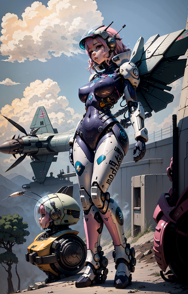 00031-2695096814-Hazy morning, a whimsical pretty Mecha girl with pink ...