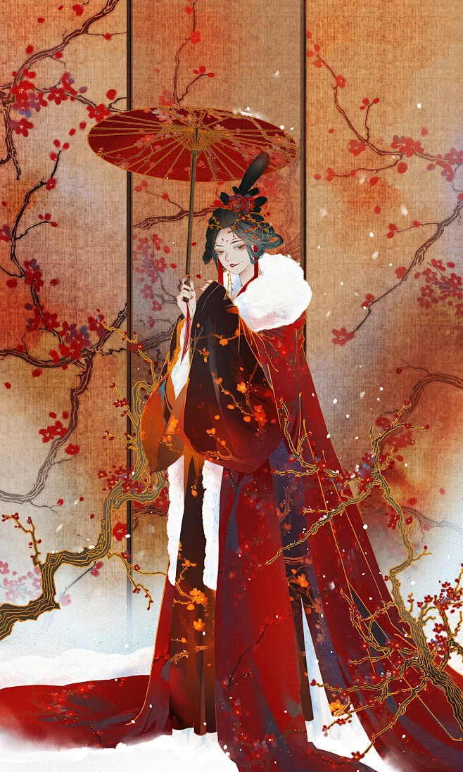 花神系列之梅花1_猫小叶__插画师作品_涂鸦王国gracg.com-花瓣网