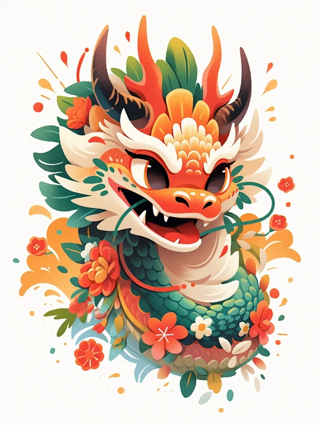 2024龙年插画／手绘年画风格／龙年IP-花瓣网