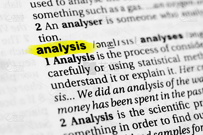 突出英语单词“analysis”及其在字典中的定义