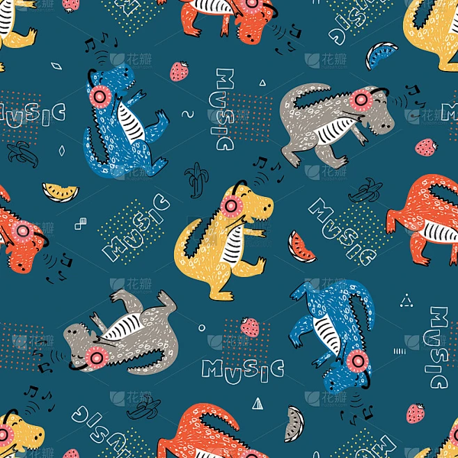 Seamless pattern for kids fashion with Dinosaur Mu素材-花瓣网