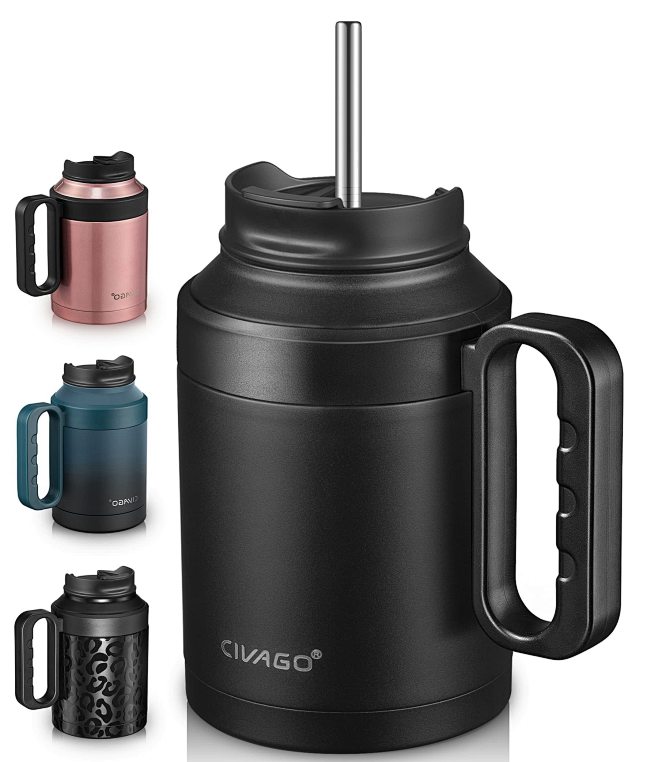 CIVAGO 50 oz Insulated Tumbler Mug with Lid and Straw, Vacuum Travel ...