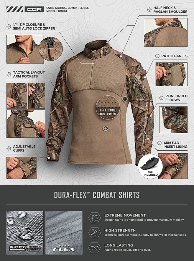 Amazon.com: CQR Men's Combat Shirt Tactical 1/4 Zip Assault Long Sleeve ...