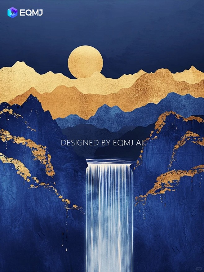 大美国风丨EQMJ AI绘制克莱因蓝鎏金瀑布_1_EQMJ官方代言人_来自小红书网页版