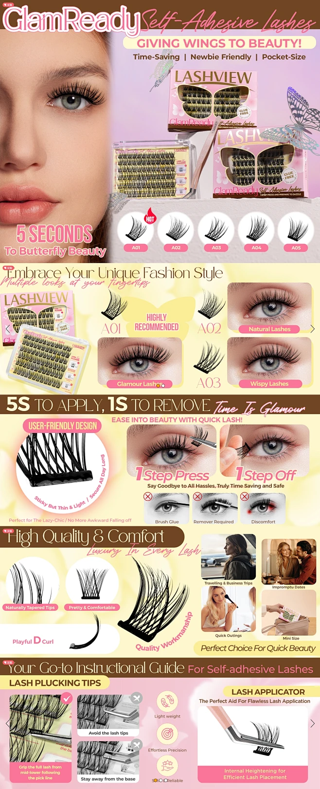 Amazon.com: LASHVIEW Self Adhesive Lash Clusters Eyelashes,Press-on ...