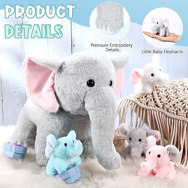 Amazon.com: 5 Pcs Plush Elephant Stuffed Animals with Zipper, Mommy ...