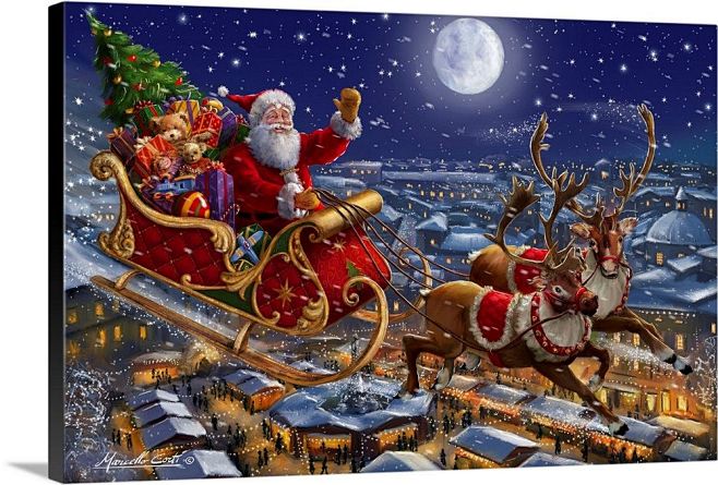 Santa Sleigh and Reindeer in Sky (1)圣诞节 Christmas 可爱 温暖 温馨 有趣 好玩 鹿 圣诞老人 ...