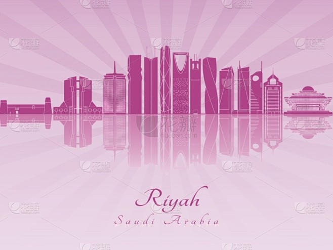 兰花,紫色,城市天际线,利雅得,分离着色,轮廓,摩天大楼,全景,图像,照亮