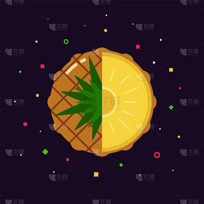 pineapple fruit sphere with half slice logo flat素材-花瓣网