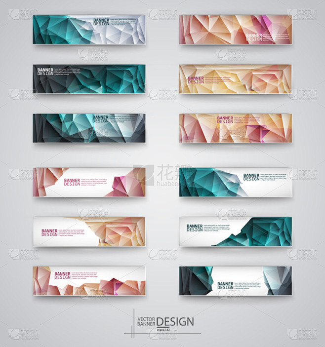 Color banners set with polygonal abstract shapes