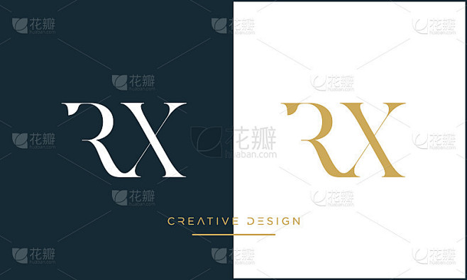 现代抽象字母RX、XR标志设计。最小RX, XR初始基于图标矢量