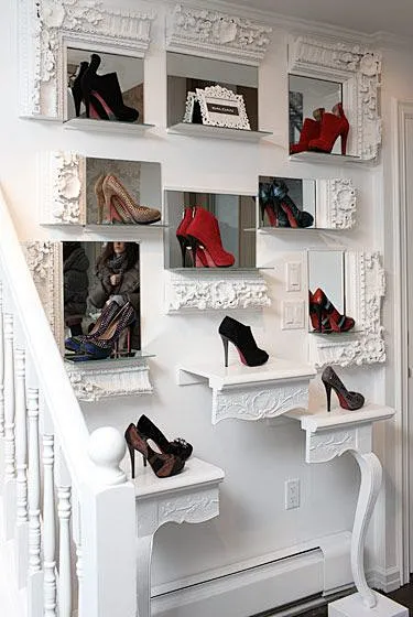 Artistic shoe display using deconstructed frames, furniture, and ...