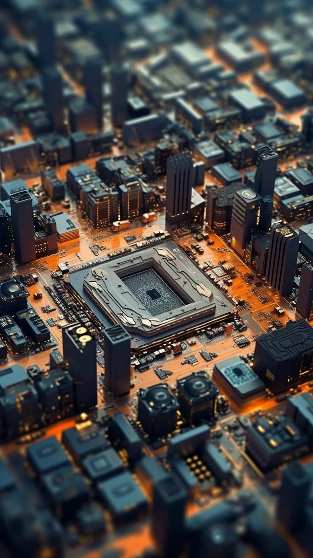 壁纸微芯片, 处理器, 电子产品, 电路, benswiss 风格, 超现实主义科幻城市景观 microtown