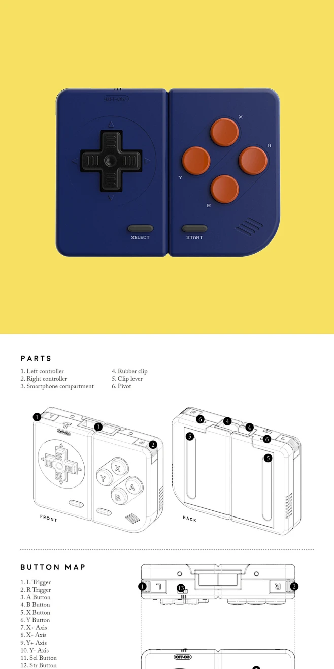 Clippad - 智能手机通用游戏手柄 Product-Design_00829 产品设计，创意工业产品设计，电子产品设计，机械产品，UG产品设计和开发 Clippad 是一款蓝牙通用游戏 ...