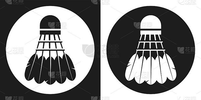 羽毛球羽毛球图标。在黑白背景上剪影羽毛球。运动器材。矢量插图。